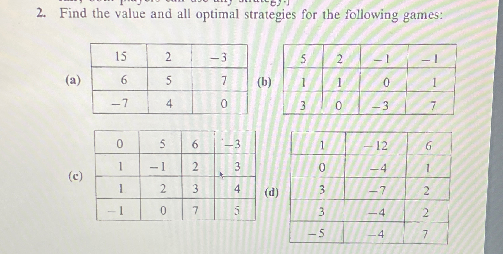 Find the value and all optimal strategies for the | Chegg.com