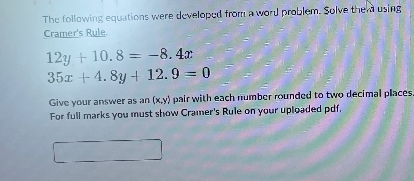 Solved The following equations were developed from a word | Chegg.com
