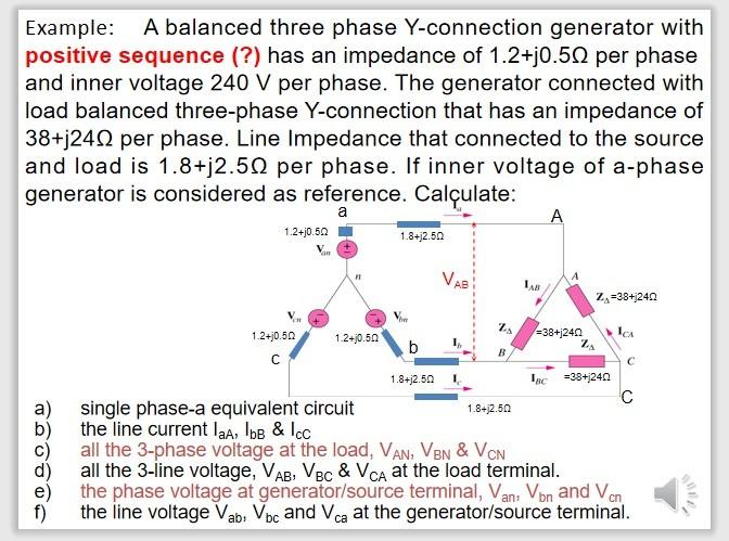 Solved Example: A balanced three phase Y-connection | Chegg.com