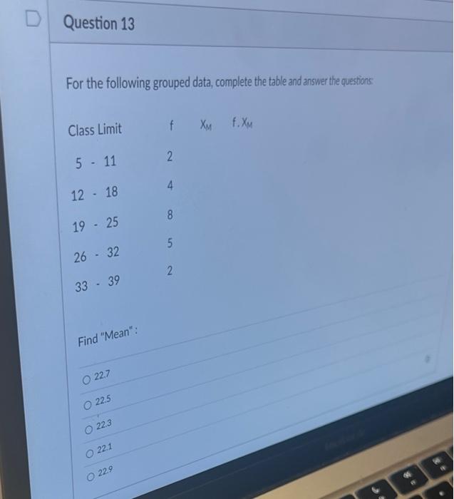 Solved For the following grouped data, complete the table | Chegg.com