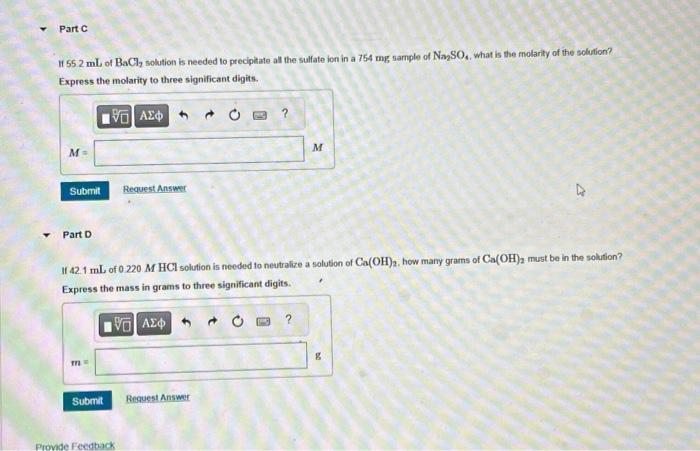 Solved If 55.2 mL of BaCl2 solution is needed to precipitate | Chegg.com