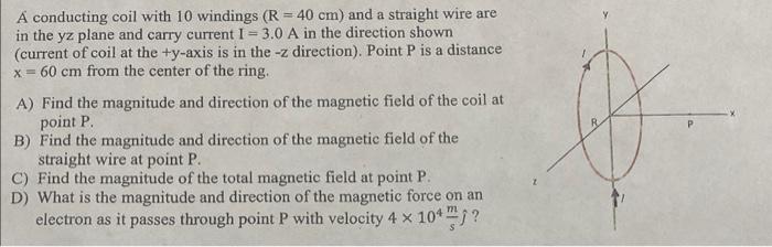 Solved A conducting coil with 10 windings (R=40 cm) and a | Chegg.com