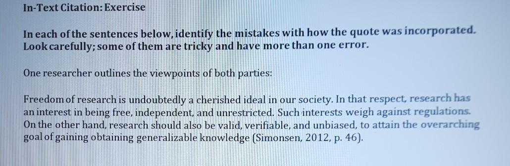 Solved In-Text Citation: Exercise In each of the sentences | Chegg.com