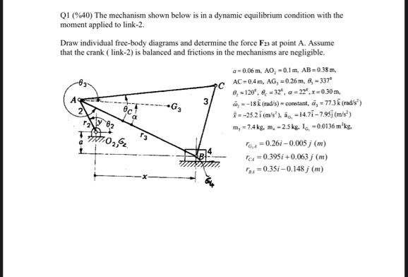 Solved Q1 (%40) ﻿The mechanism shown below is in a dynamic | Chegg.com