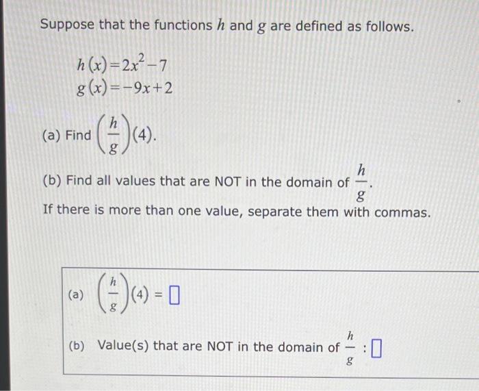 Solved Suppose that the functions h and g are defined as | Chegg.com