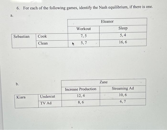 Solved For each of the following games, identify the Nash | Chegg.com
