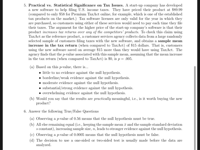 Solved 5. Practical vs. Statistical Significance on Tax | Chegg.com