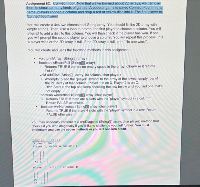 Solved Assignment 6C: Connect Four. Now that we've learned | Chegg.com