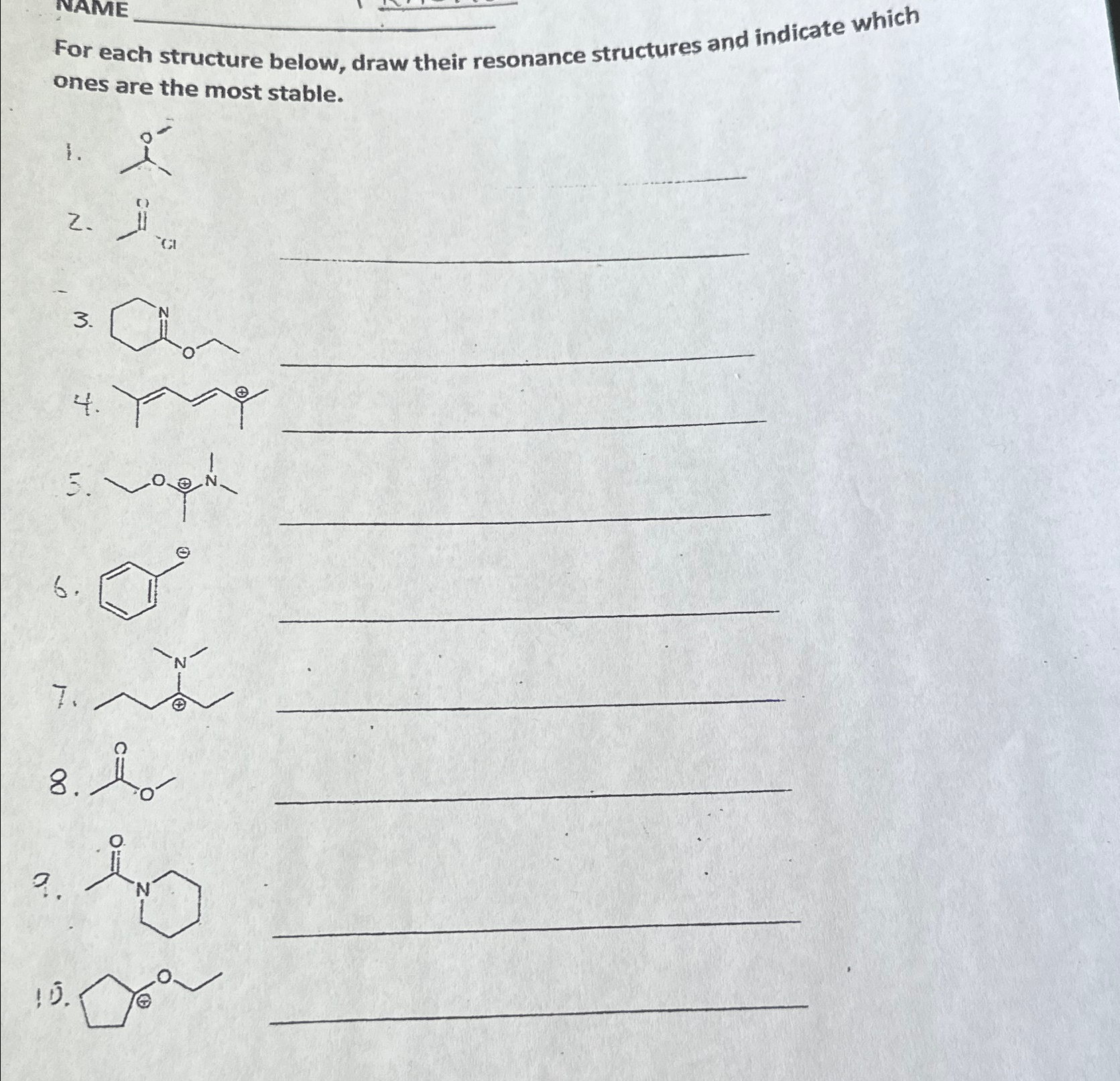 Solved NAMEFor each structure below, draw their resonance | Chegg.com