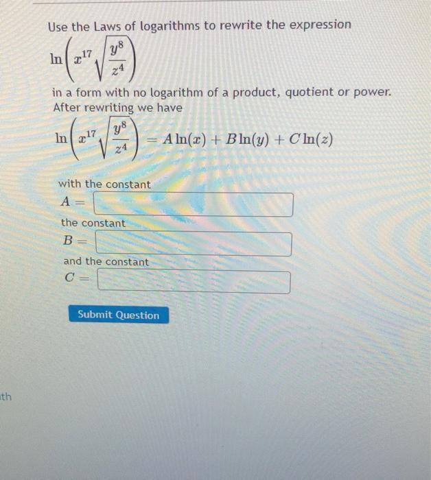 Solved Use the Laws of logarithms to rewrite the expression | Chegg.com