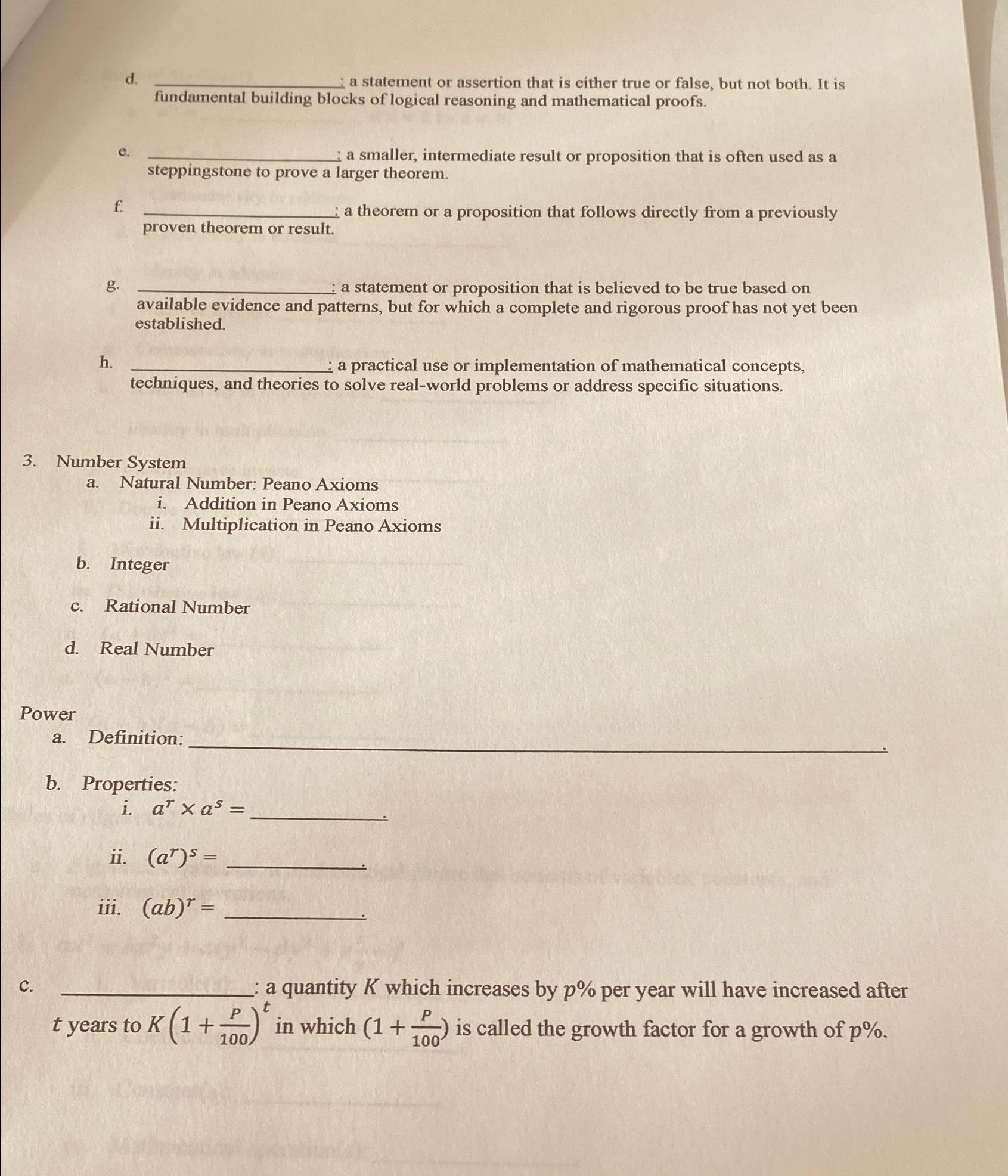 Solved d. ﻿a statement or assertion that is either true or | Chegg.com