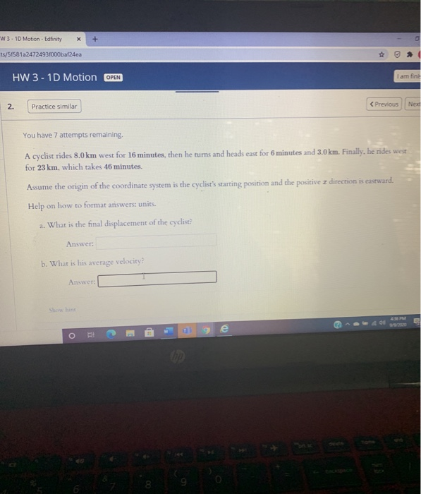 Solved W3 - 10 Motion - Edfinity ts/54581a2472493000baf24ea | Chegg.com