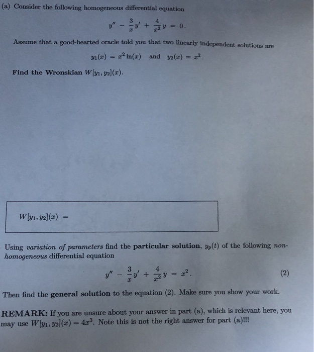 Solved (a) Consider the following homogeneous differential | Chegg.com