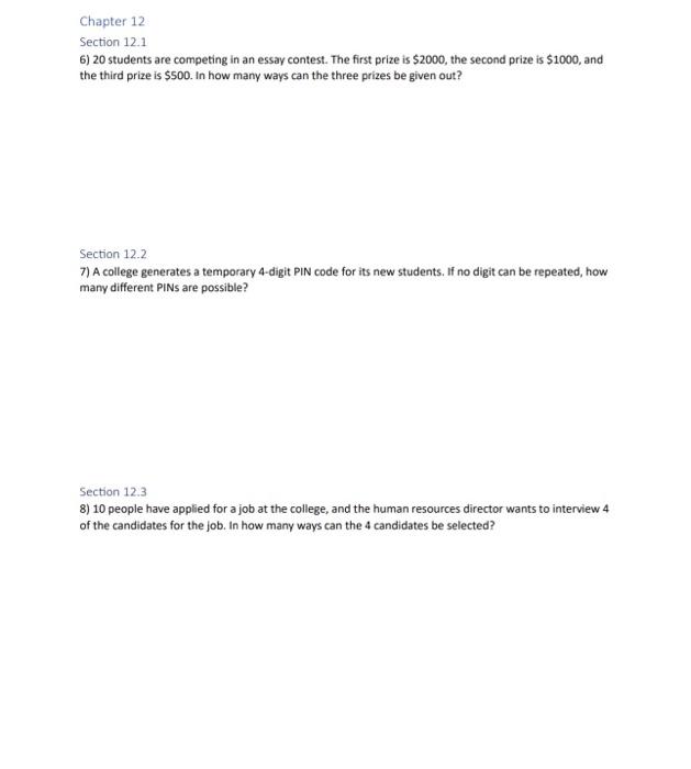 Solved Chapter 12 Section 12.1 6) 20 students are competing | Chegg.com