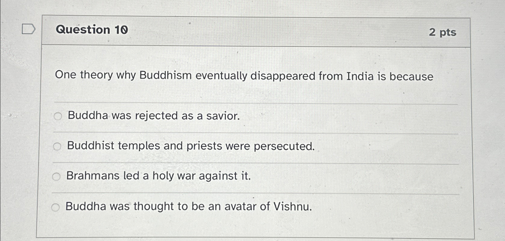 Solved Question 102 ﻿ptsOne theory why Buddhism eventually | Chegg.com