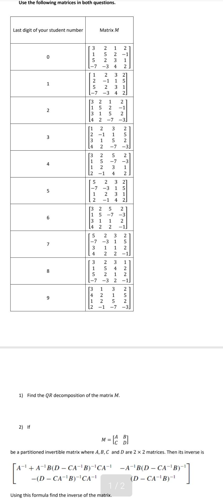 Solved Use the following matrices in both questions. 1) Find | Chegg.com