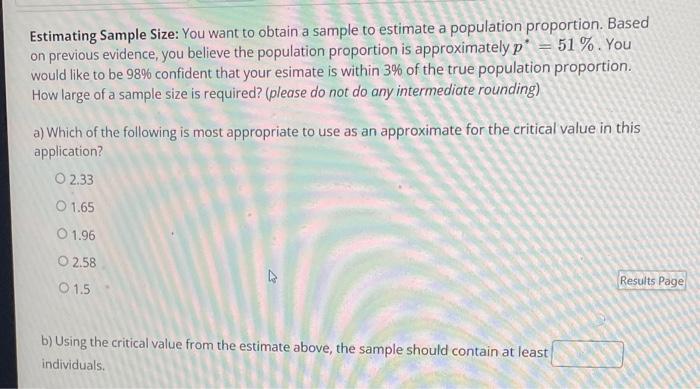 Solved Estimating Sample Size: You want to obtain a sample | Chegg.com