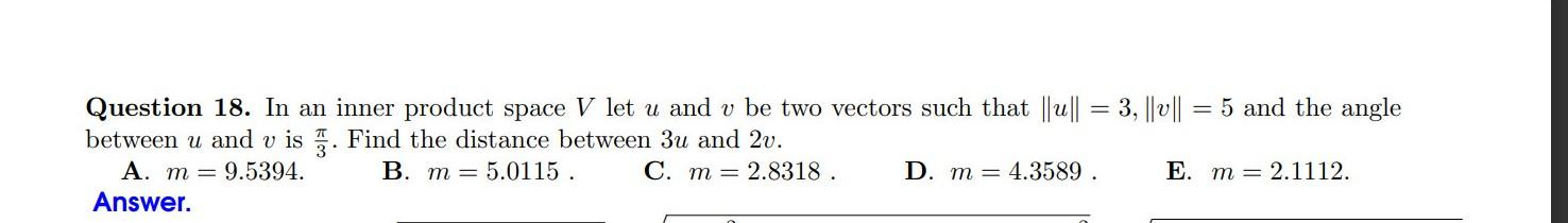 Solved Question 18. In an inner product space V let u and v | Chegg.com