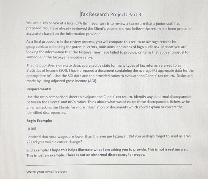 Solved Tax Research Project: Part 3 You are a Tax Senior at | Chegg.com