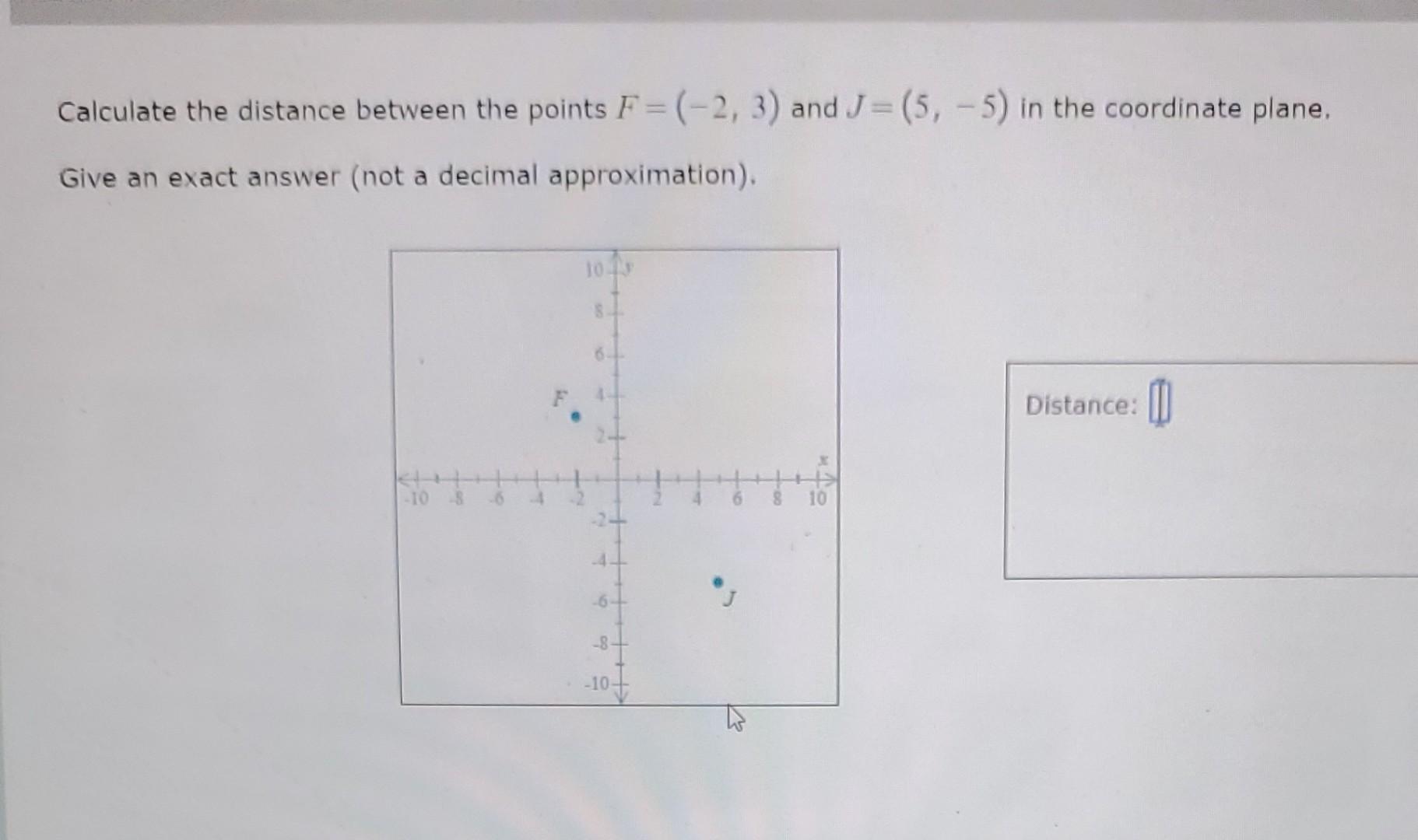 Solved Calculate the distance between the points F=(−2,3) | Chegg.com