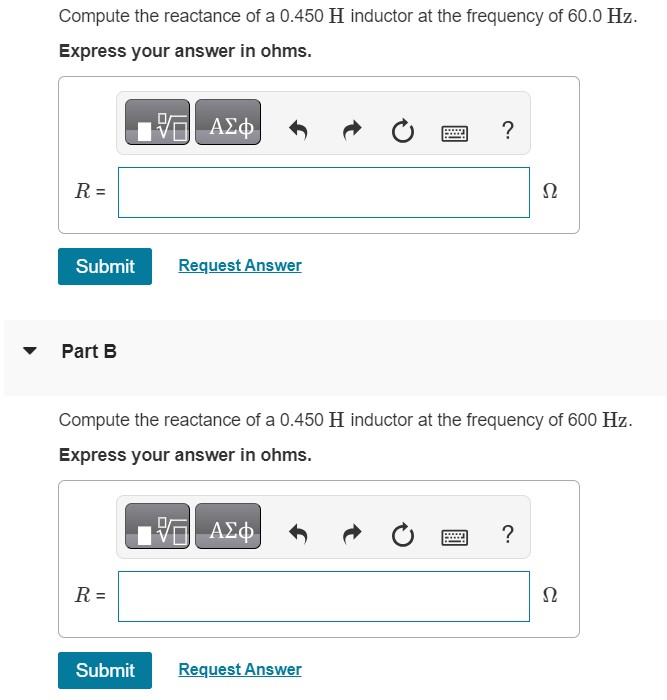 Solved Compute the reactance of a 0.450H ﻿inductor at the | Chegg.com