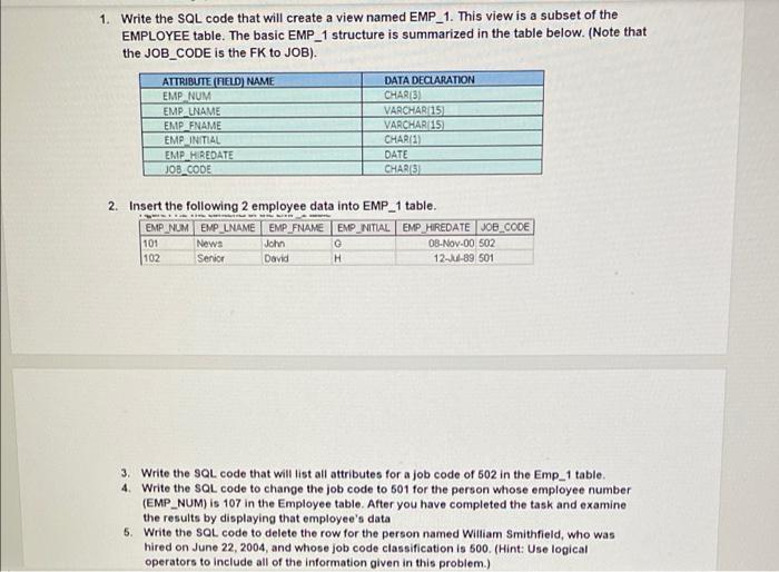 Solved NOTE: Use the attached. SQL to create tables and | Chegg.com