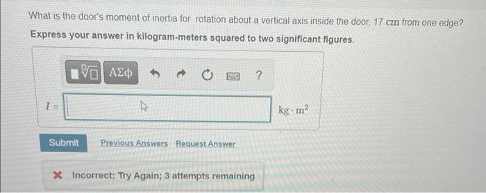 Solved What is the door's moment of inertia for rotation | Chegg.com