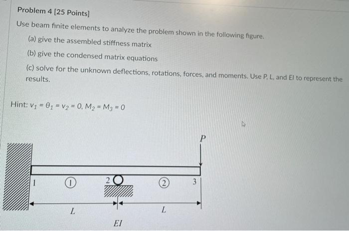 Solved Problem 4 [25 Points] Use beam finite elements to | Chegg.com