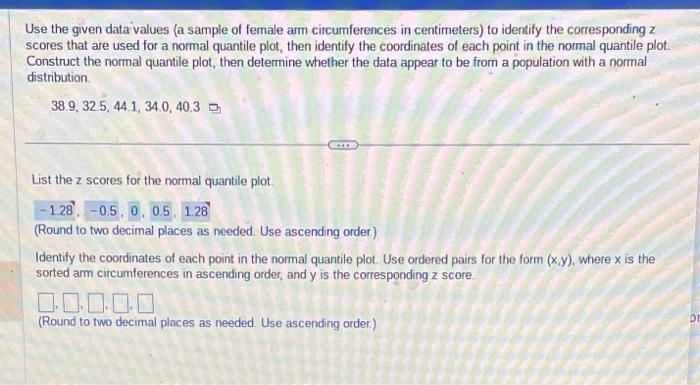 Solved Use the given data values (a sample of female arm | Chegg.com