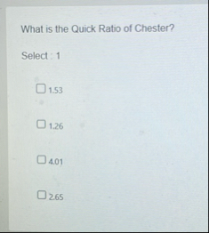 Solved What is the Quick Ratio of Chester?Select: | Chegg.com