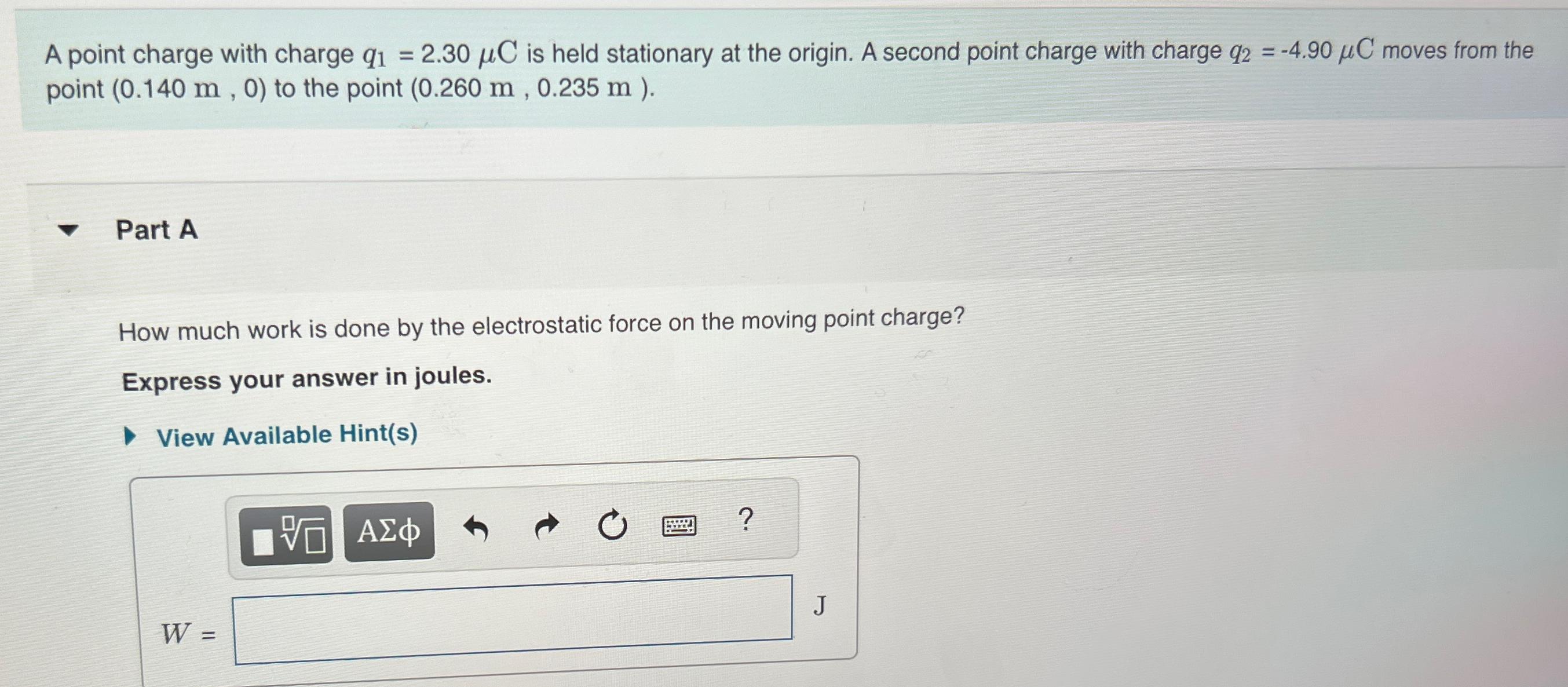 Solved A point charge with charge q1=2.30μC ﻿is held | Chegg.com