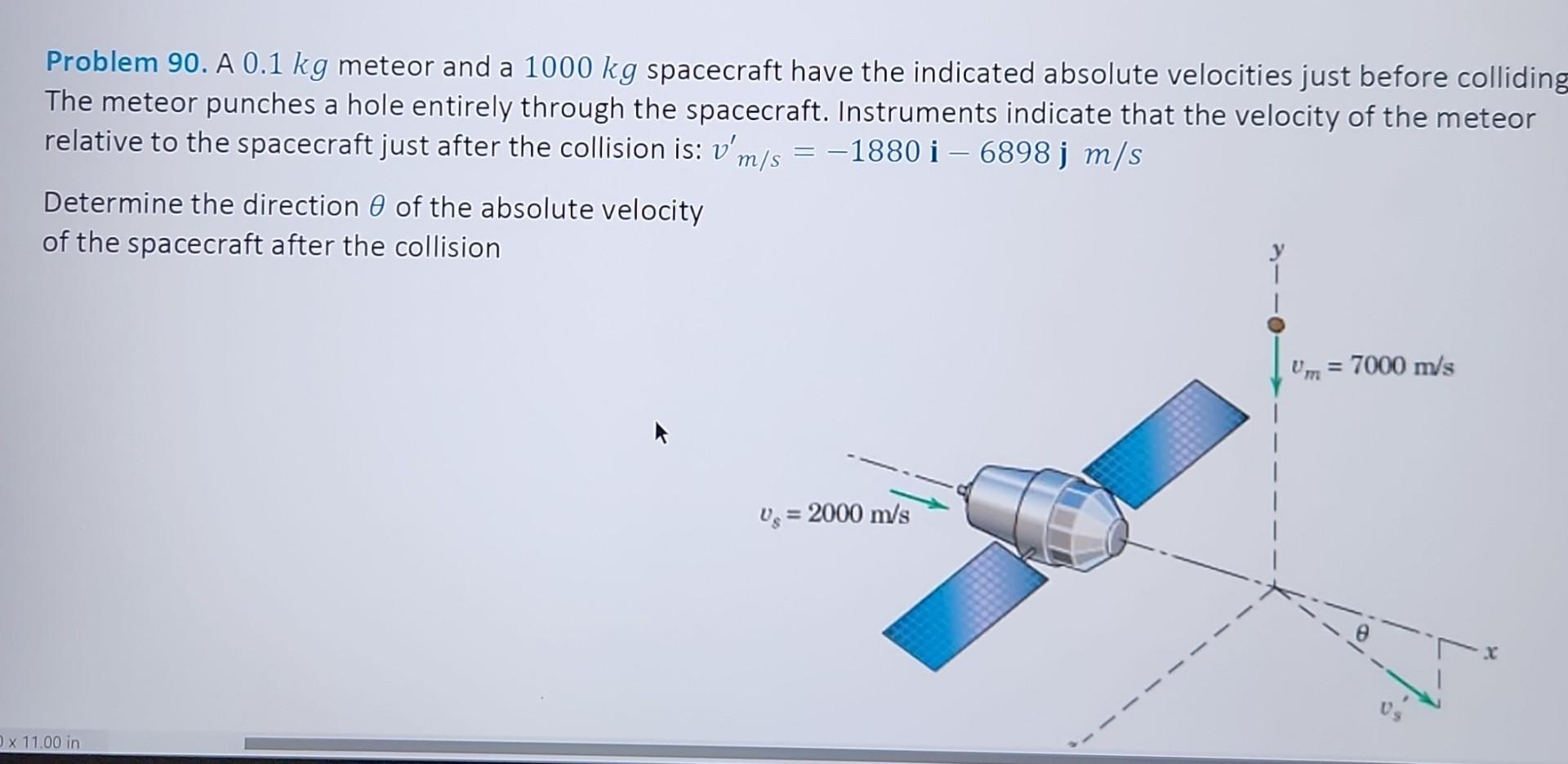 Solved Problem 90. A 0.1 kg meteor and a 1000 kg spacecraft | Chegg.com