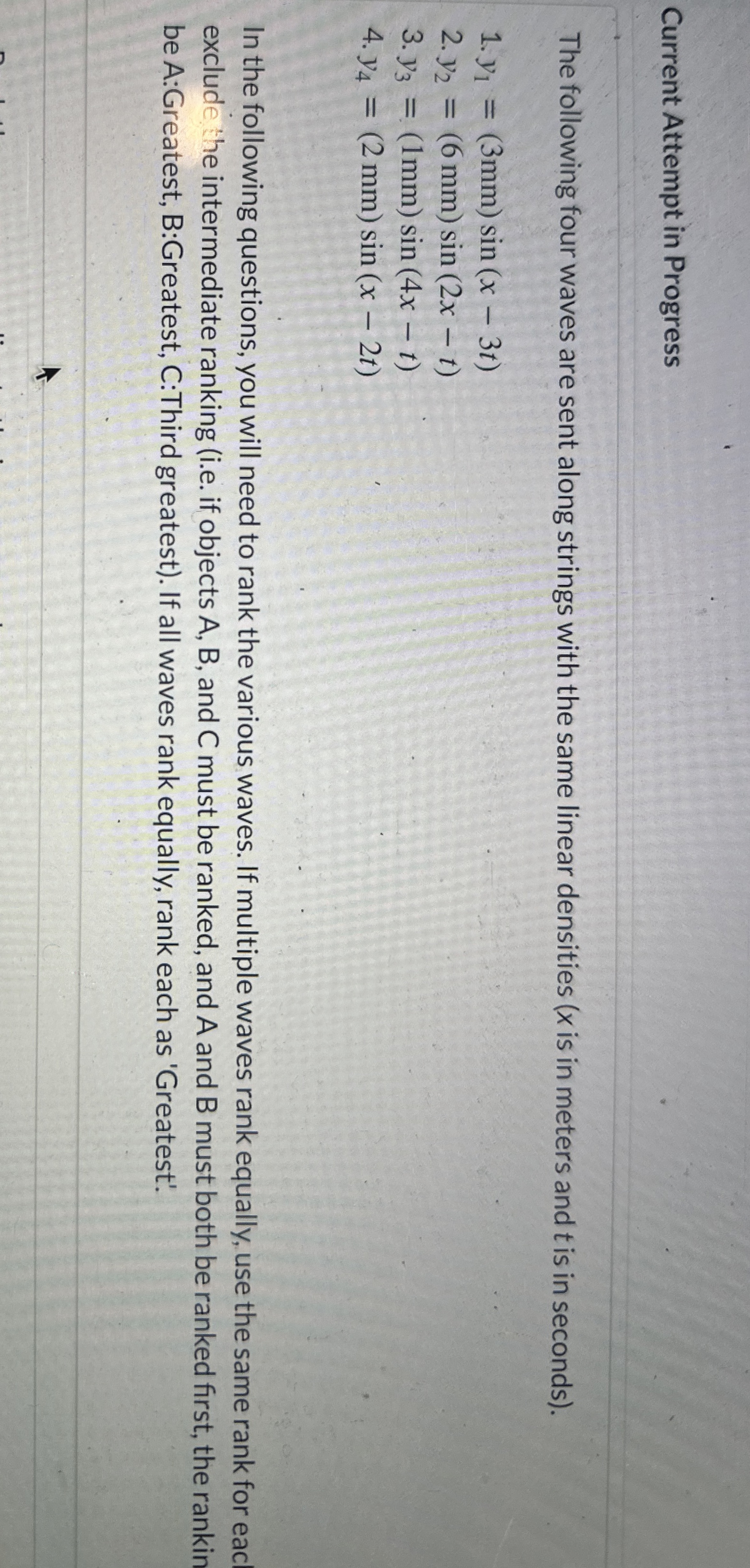 Solved Current Attempt in ProgressThe following four waves | Chegg.com