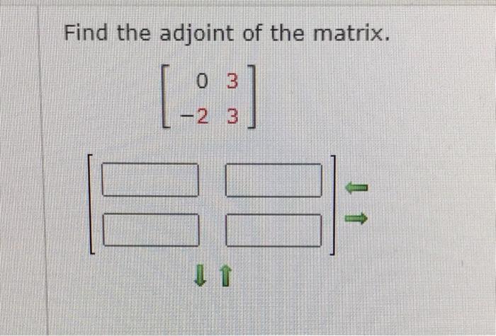 Solved Find the adjoint of the matrix. o 3 (-3) -23 | Chegg.com