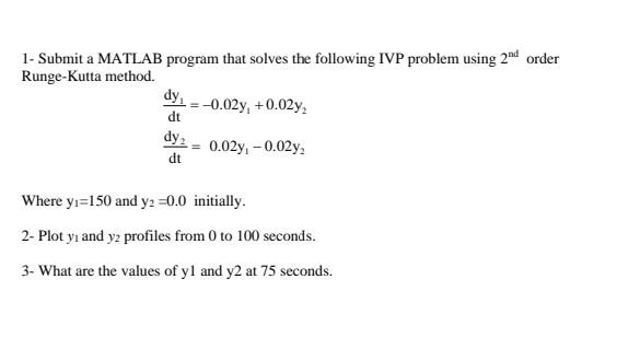 Solved 1- Submit a MATLAB program that solves the following | Chegg.com