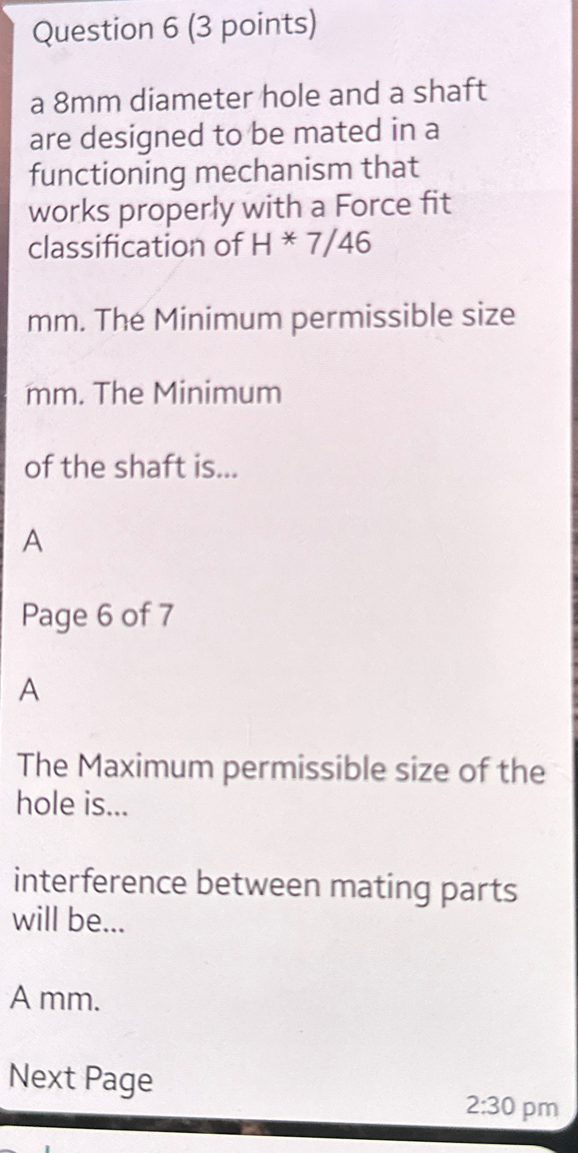 Solved Question 6 (3 ﻿points)a 8mm ﻿diameter hole and a | Chegg.com