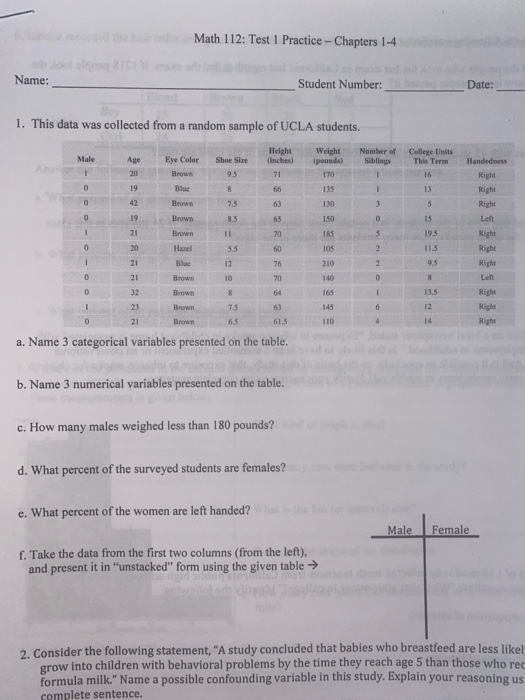Solved Math 112: Test 1 Practice - Chapters 1-4 Name: | Chegg.com