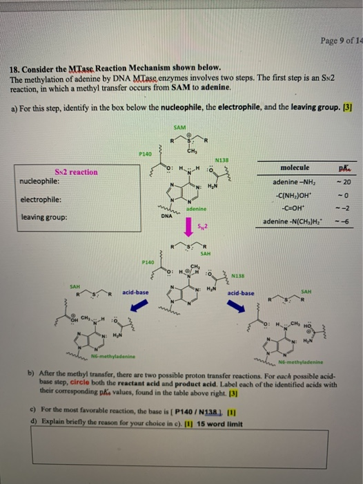 Solved Page 9 of 14 18. Consider the MTase Reaction | Chegg.com