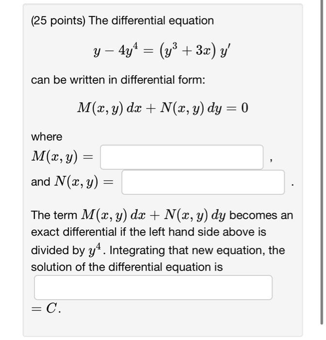Solved ( 25 points) The differential equation | Chegg.com
