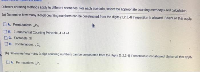 Solved Different counting methods apply to different | Chegg.com