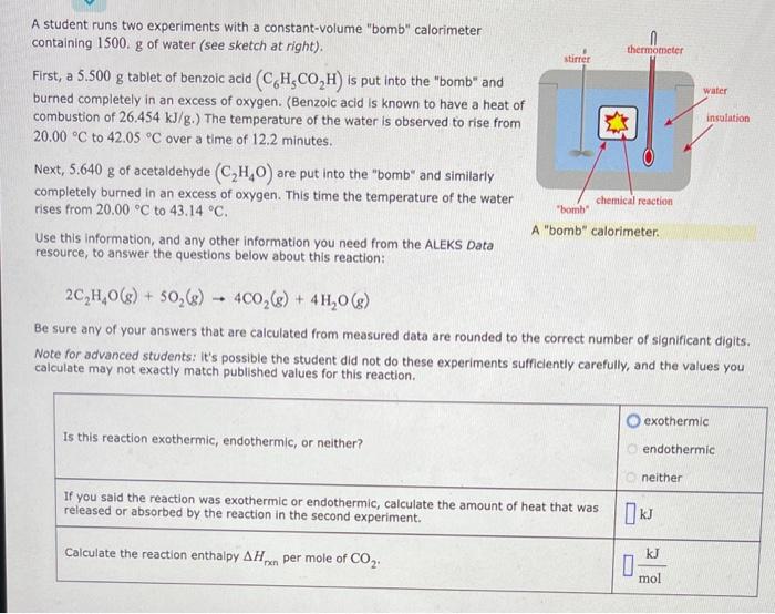 A student runs two experiments with a constant-volume | Chegg.com