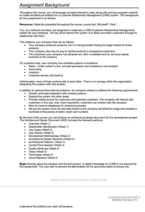 Assignment Background Throughout this course, you | Chegg.com