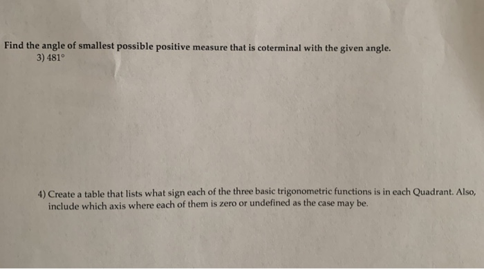 Solved Find the angle of smallest possible positive measure | Chegg.com