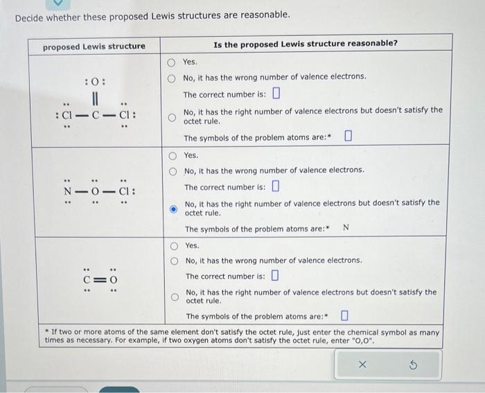 Solved Decide whether these proposed Lewis structures are | Chegg.com