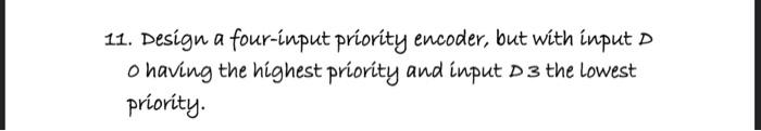 Solved 11. Design a four-input priority encoder, but with | Chegg.com