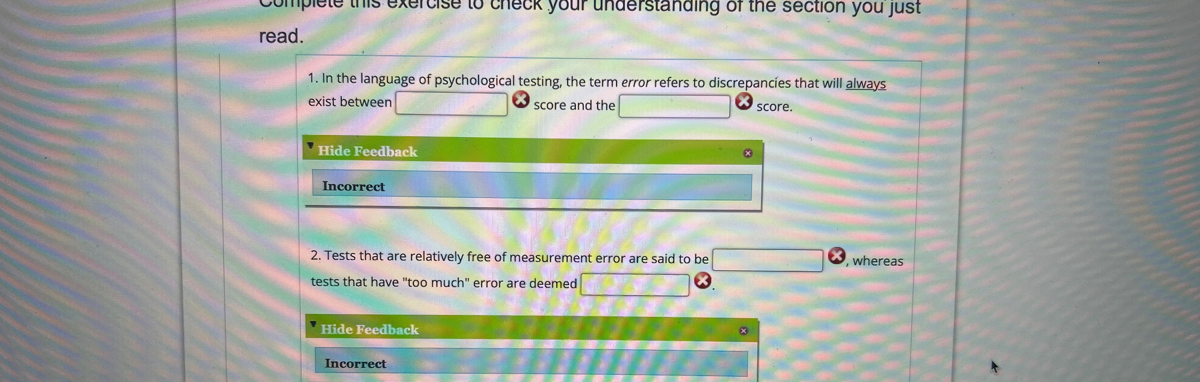 Solved read.In the language of psychological testing, the | Chegg.com