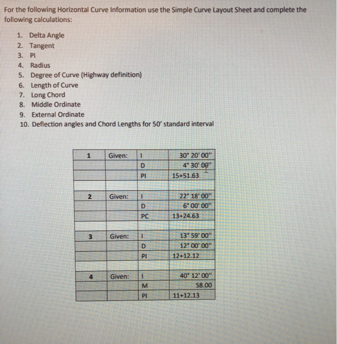 Dunge For the following Horizontal Curve | Chegg.com