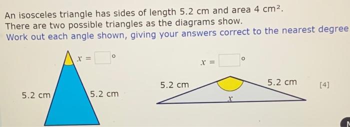 Solved The area of this isosceles triangle is 12 cm2. The | Chegg.com
