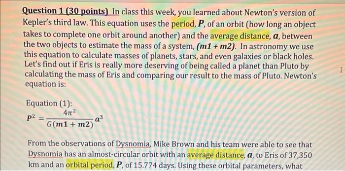 Solved Question 1 ( 30 points) In class this week, you | Chegg.com