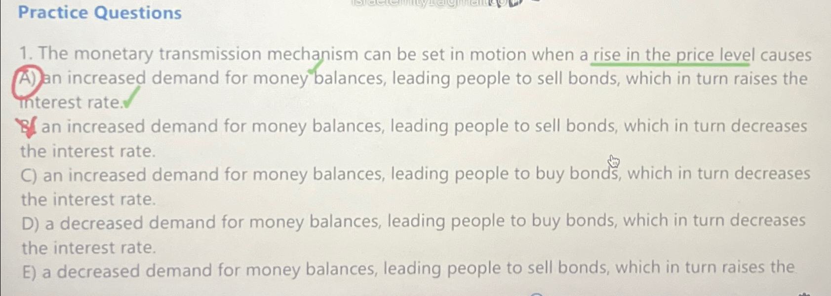 Solved Practice QuestionsThe monetary transmission mechanism | Chegg.com